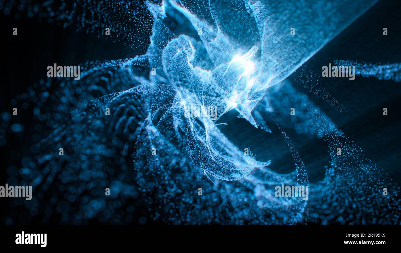 Abstract blue wave particles, 3d rendering. Digital drawing Stock Photo ...
