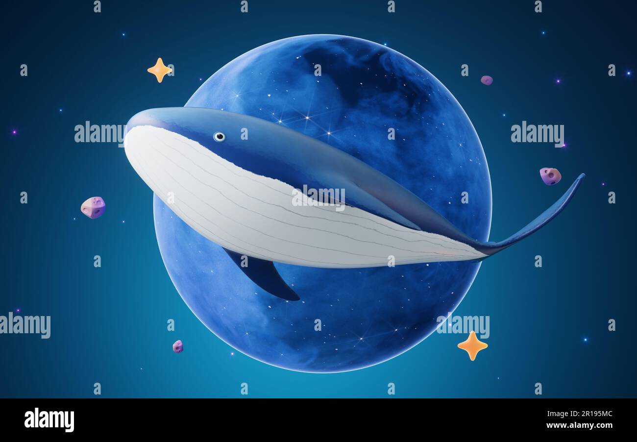 Whale in the outer space, 3d rendering. Digital drawing Stock Photo - Alamy