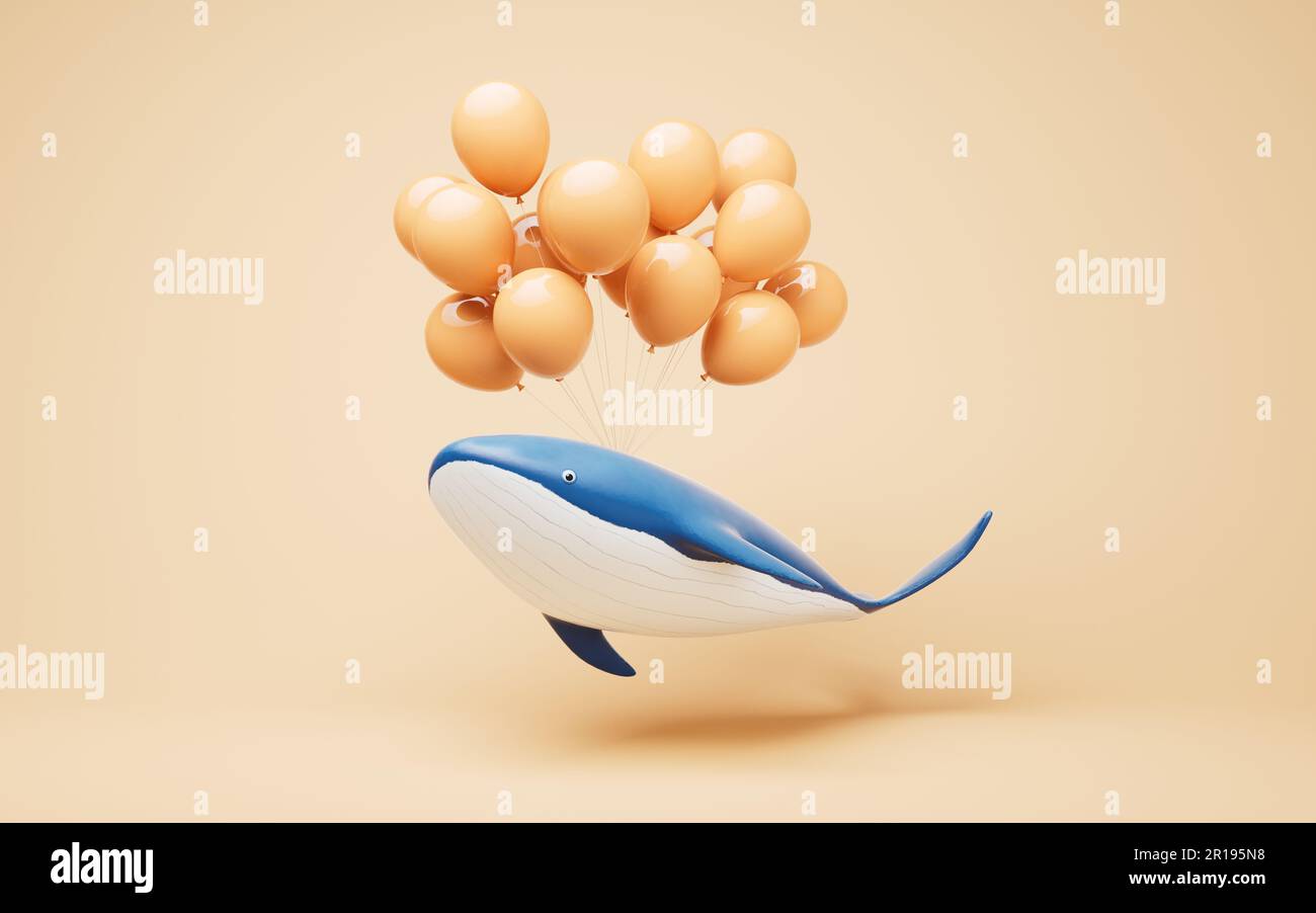 Whale with balloons, 3d rendering. Digital drawing Stock Photo - Alamy