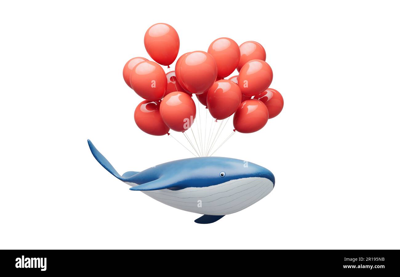 Whale with balloons, 3d rendering. Digital drawing Stock Photo - Alamy