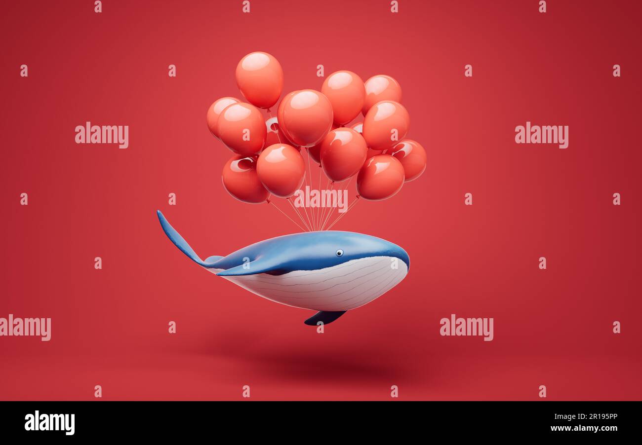 Whale with balloons, 3d rendering. Digital drawing Stock Photo - Alamy