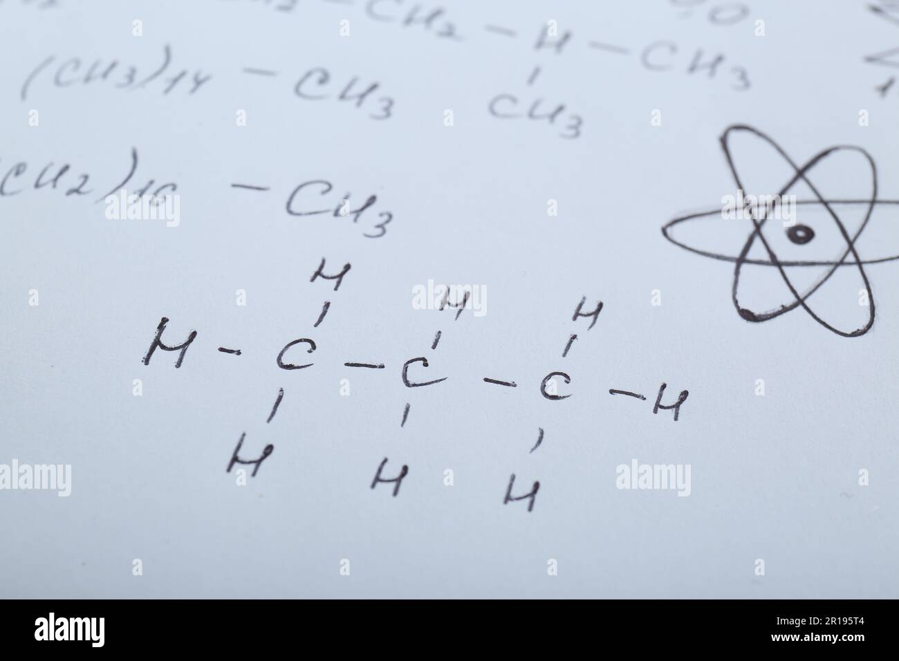 Sheet of paper with different chemical formulas, closeup Stock Photo ...
