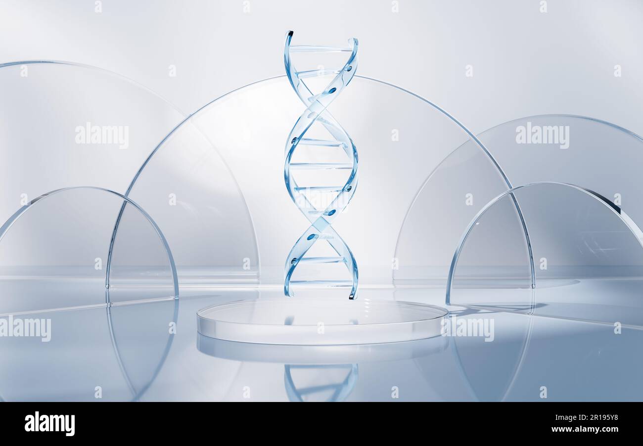 DNA with glass geometry background, 3d rendering. Digital drawing Stock ...