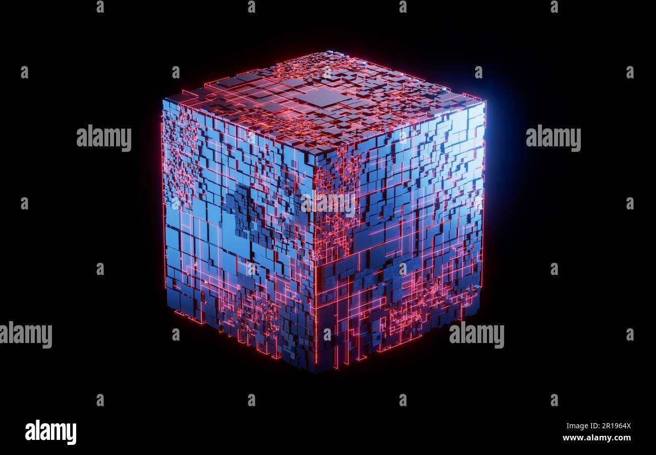 Abstract technology cube construction, 3d rendering. Digital drawing ...