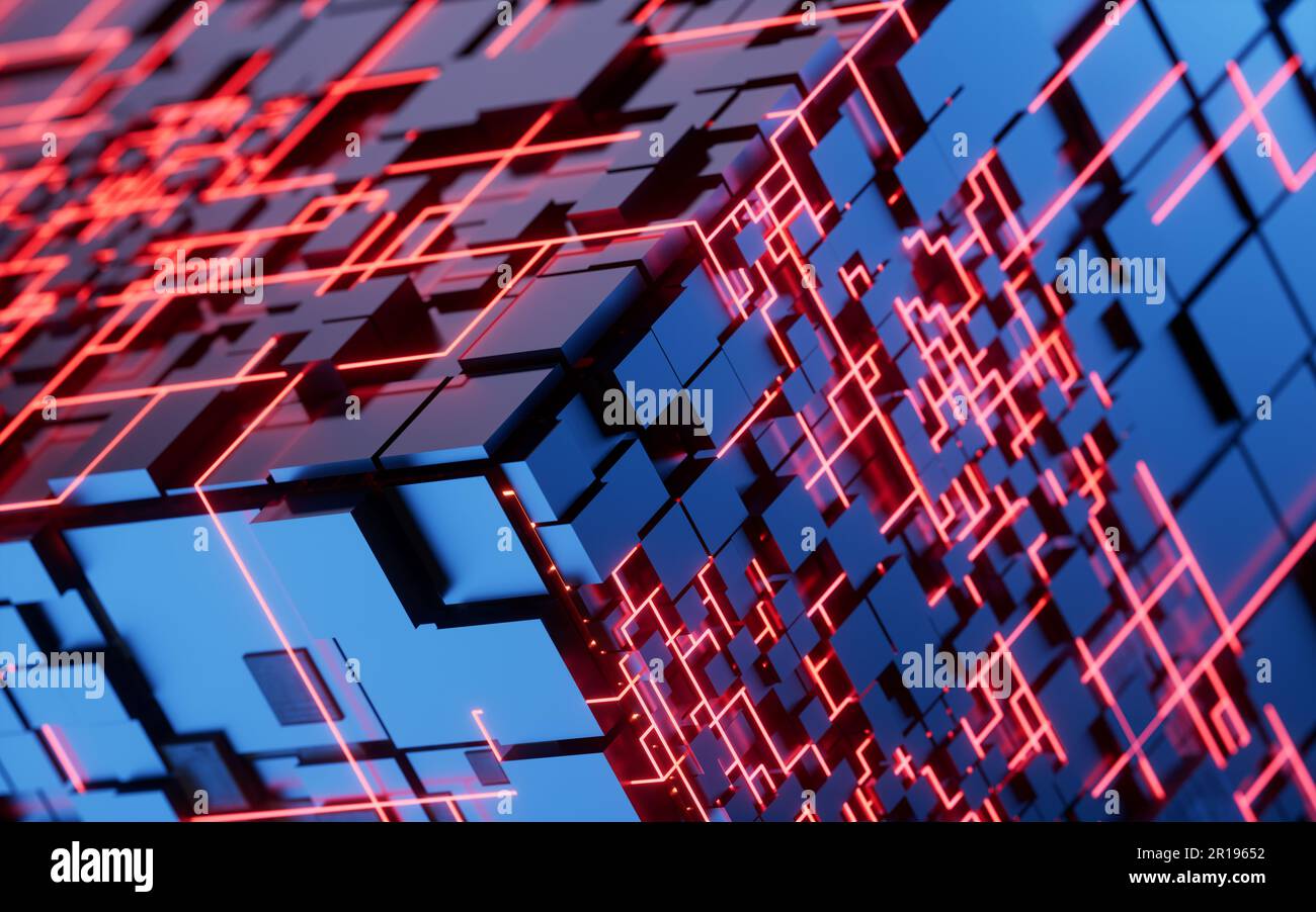 Abstract technology cube construction, 3d rendering. Digital drawing ...