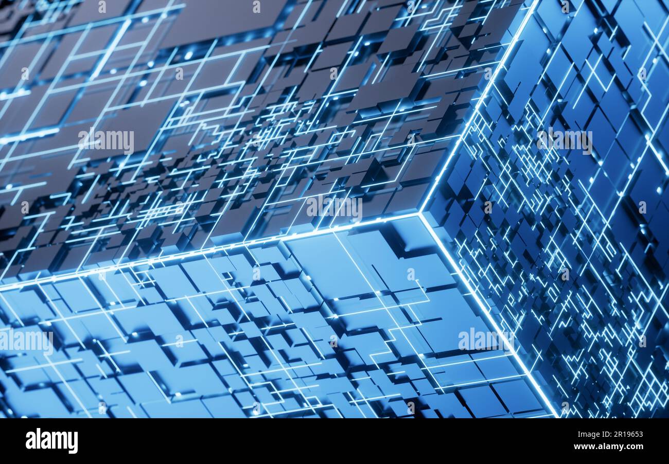 Abstract technology cube construction, 3d rendering. Digital drawing ...