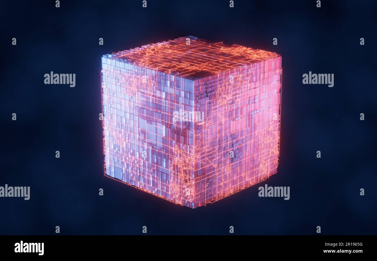 Abstract technology cube construction, 3d rendering. Digital drawing ...