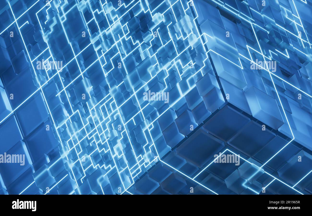 Abstract technology cube construction, 3d rendering. Digital drawing ...