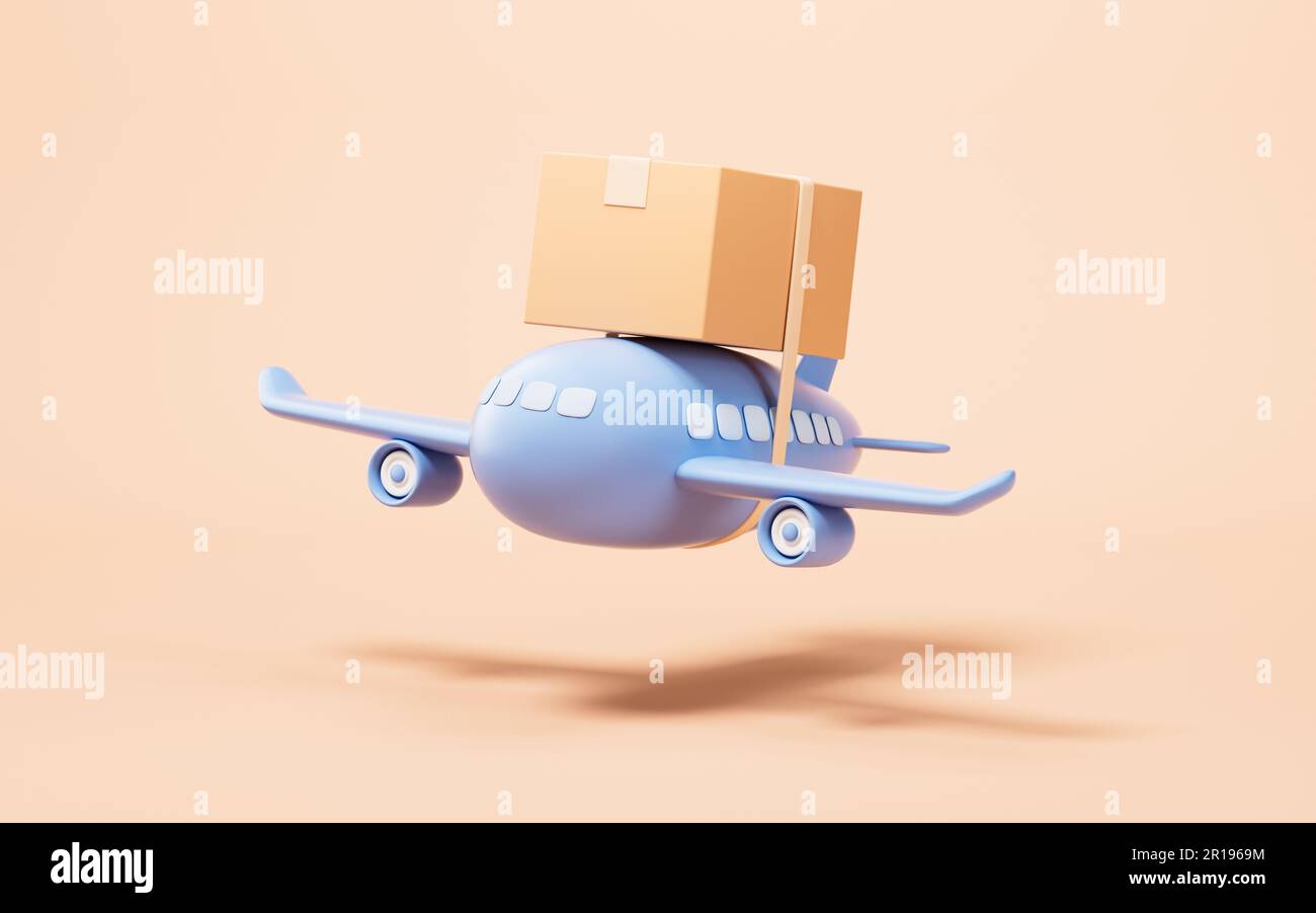 Plane and transportation with cartoon style, 3d rendering. Digital ...