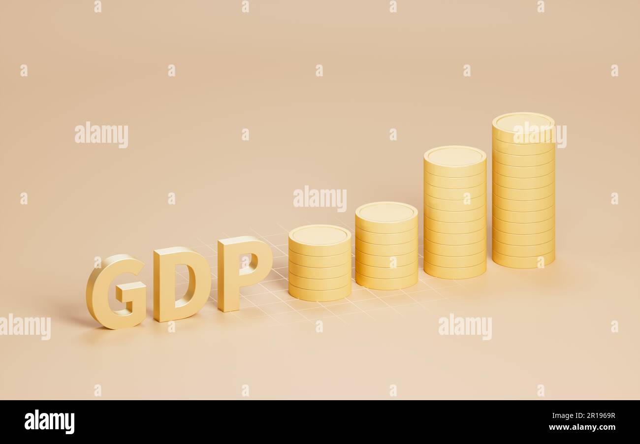 Growth of GDP with golden coins, 3d rendering. Digital drawing Stock ...