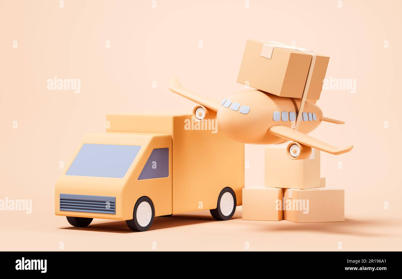 Plane and transportation with cartoon style, 3d rendering. Digital ...