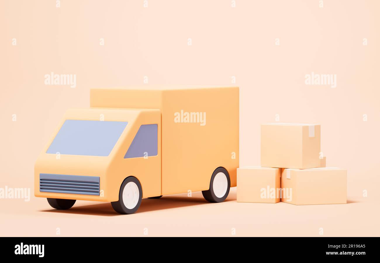 Truck and cargo box with cartoon style, 3d rendering. Digital drawing ...