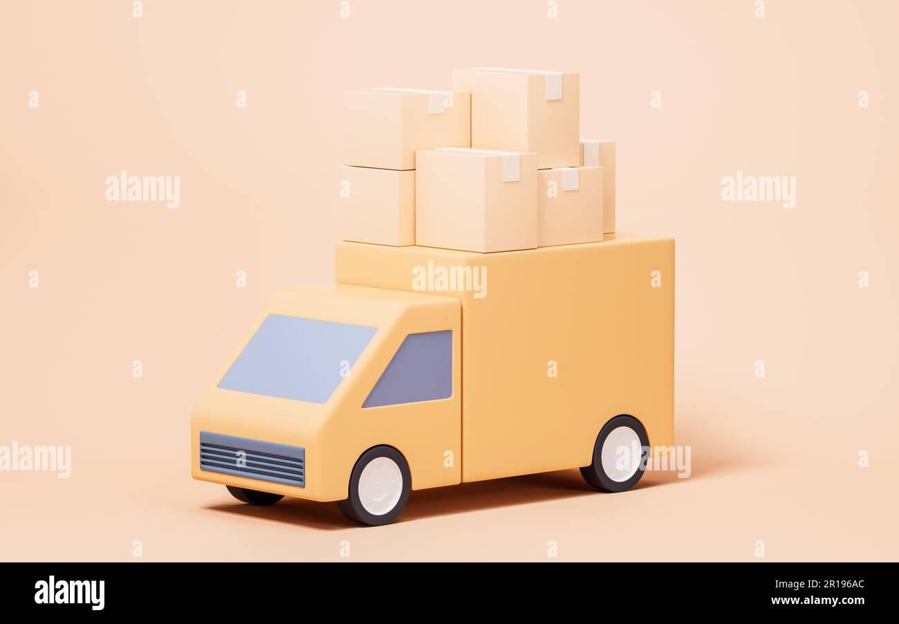 Truck and cargo box with cartoon style, 3d rendering. Digital drawing ...