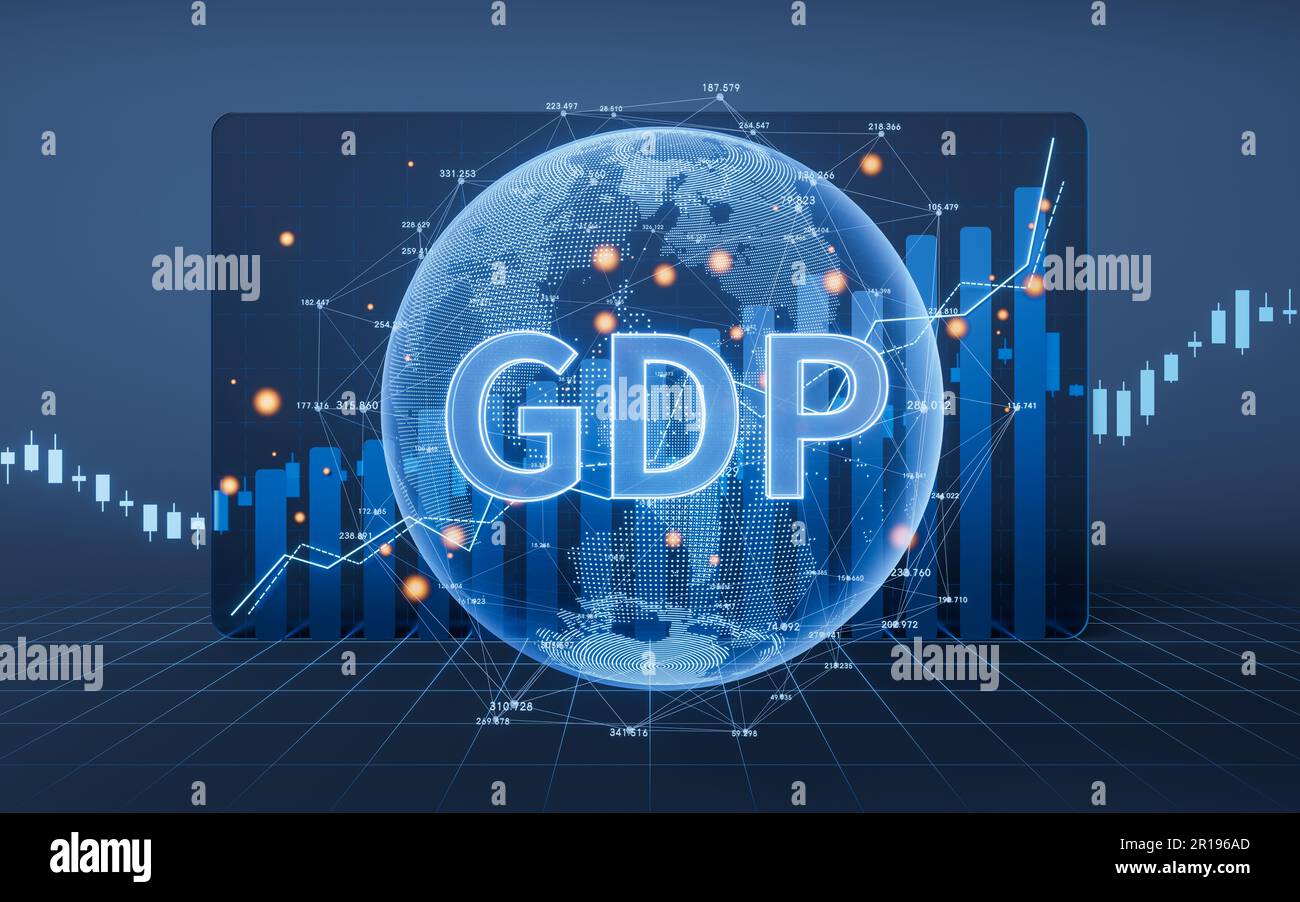 Growth of GDP with statistical graph, 3d rendering. Digital drawing ...