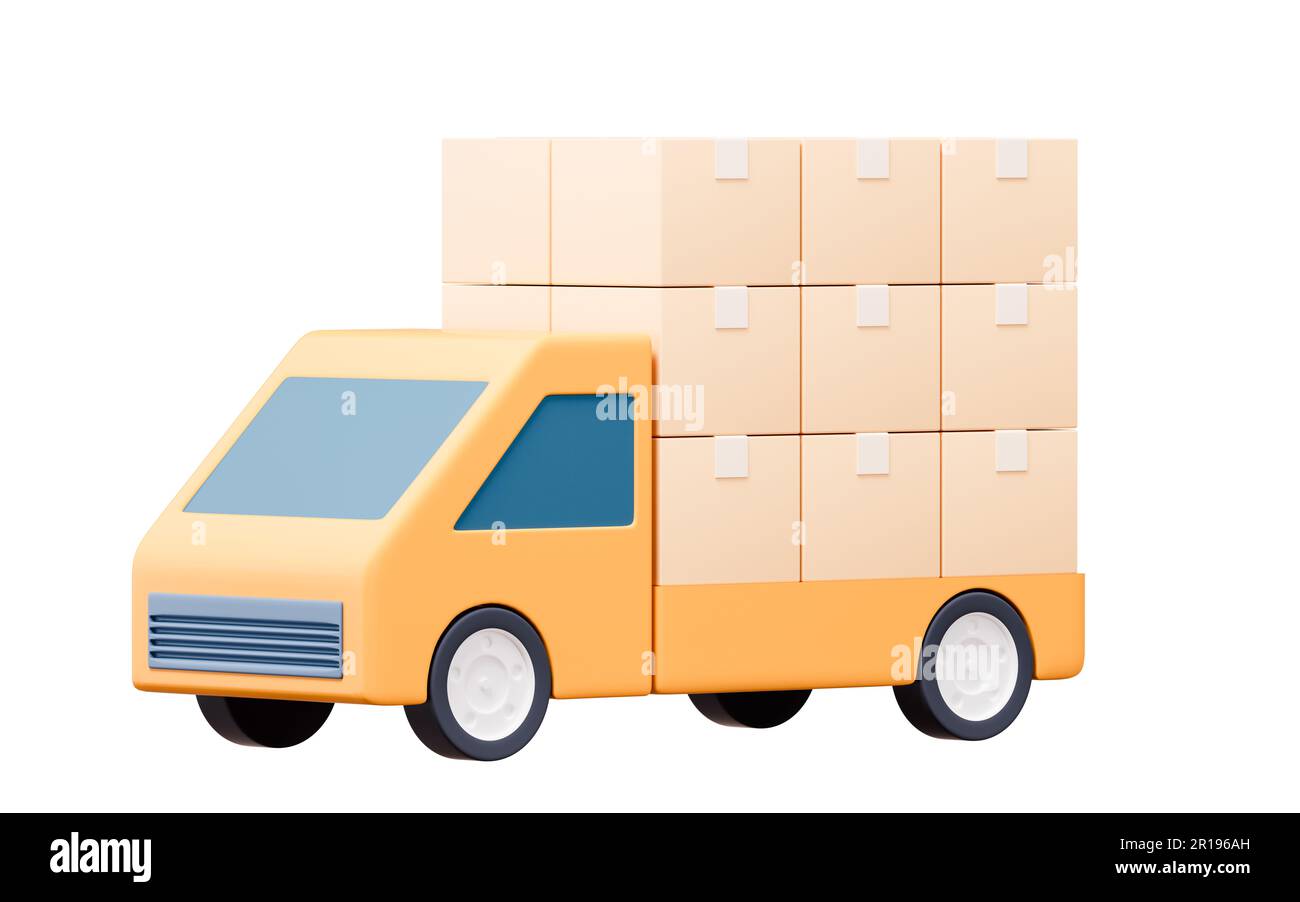 Truck and cargo box with cartoon style, 3d rendering. Digital drawing ...