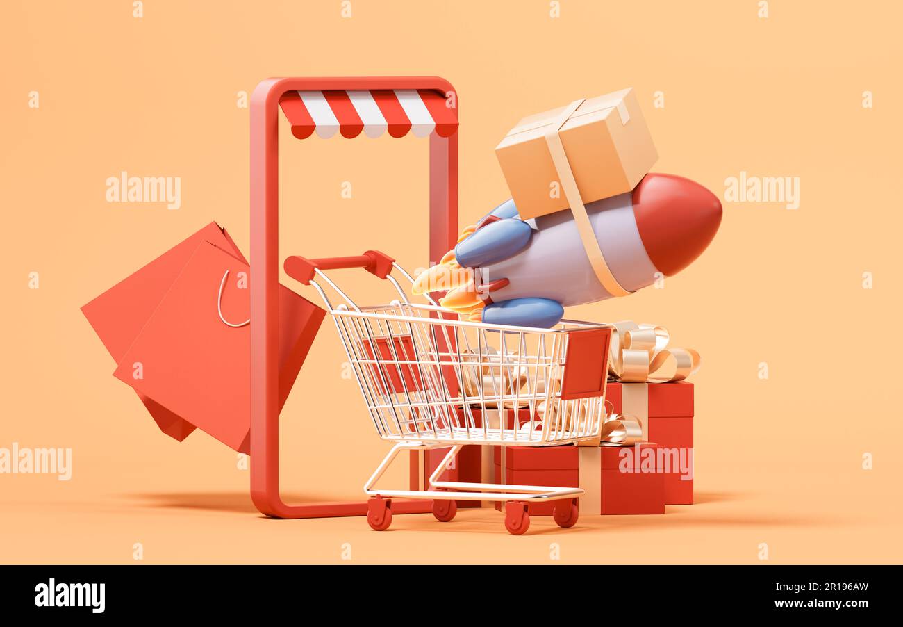 Logistics and rocket, fast transportation, 3d rendering. Digital ...