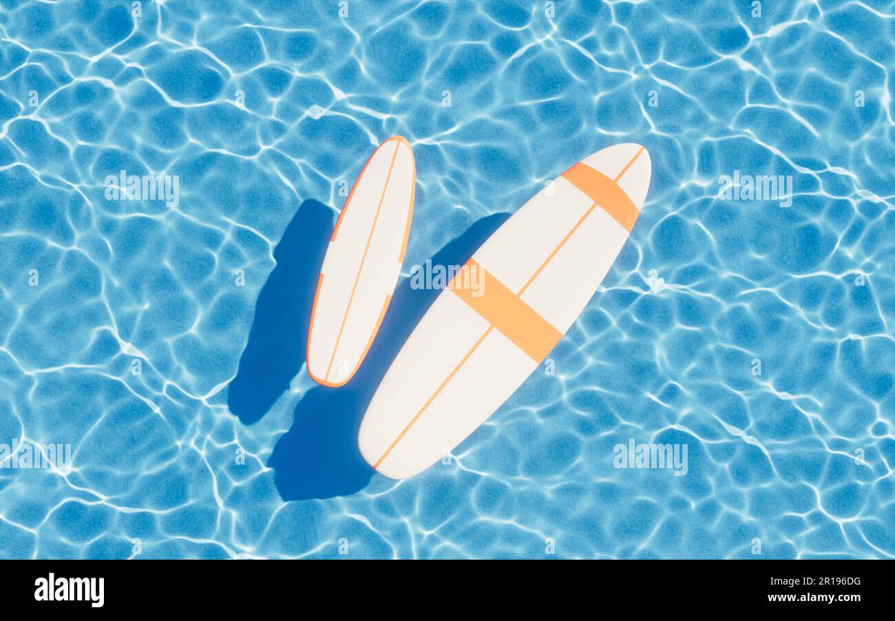 Surfboard and flowing water surface, 3d rendering. Digital drawing ...