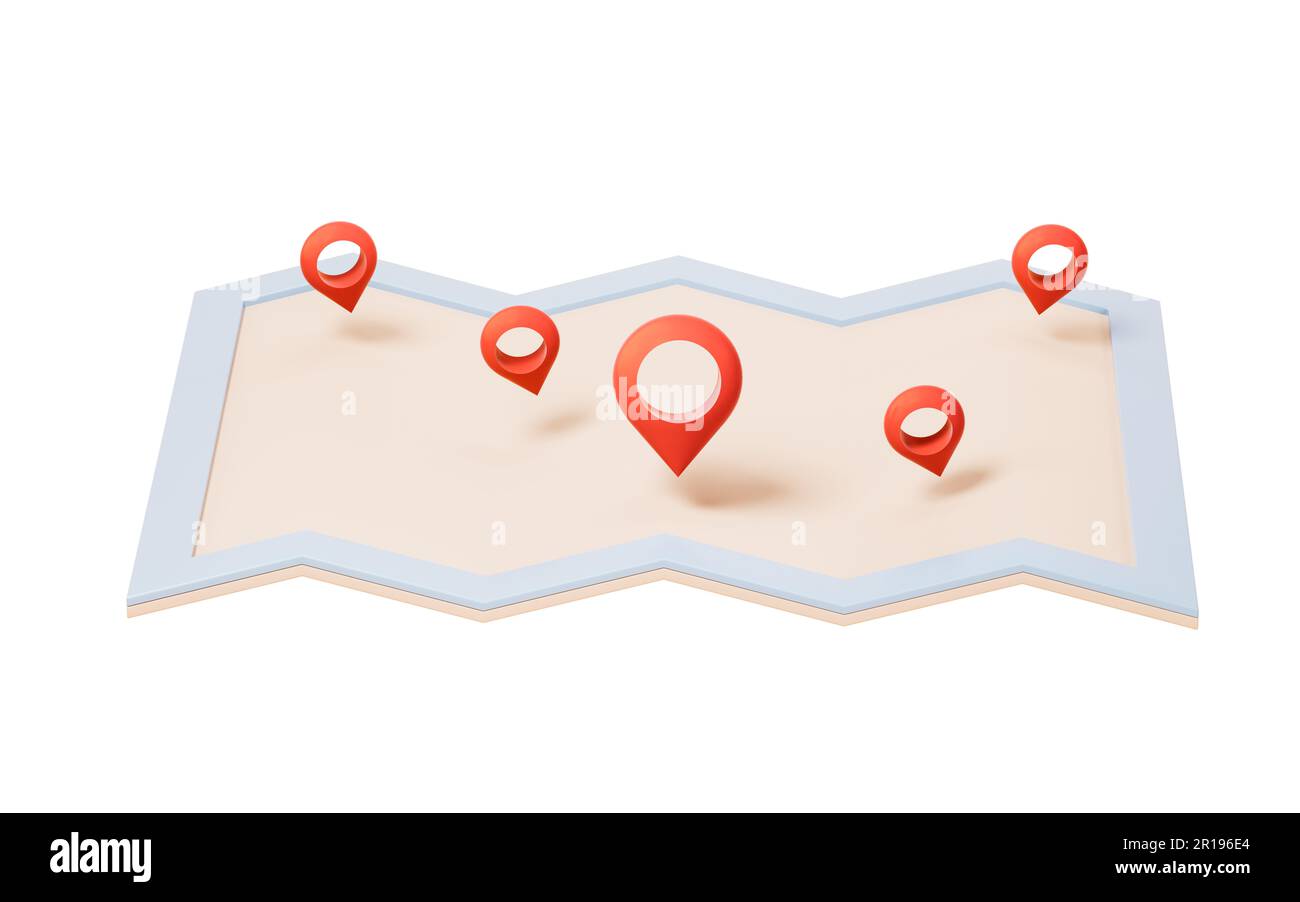 Map and location pointer with cartoon style, 3d rendering. Digital ...
