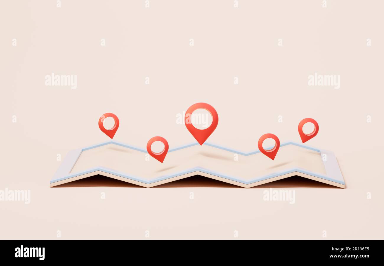 Map and location pointer with cartoon style, 3d rendering. Digital ...