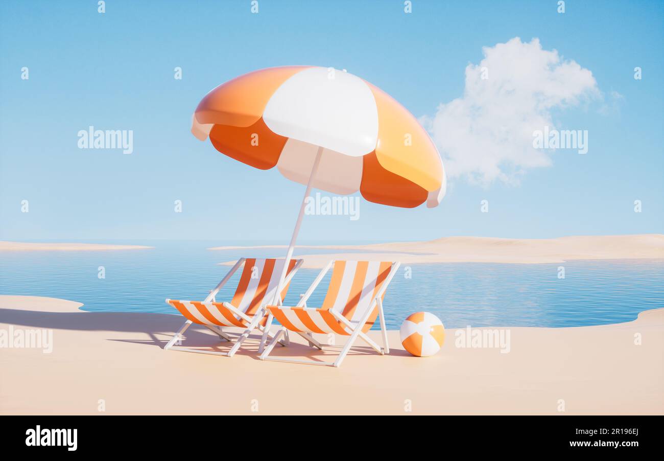 Beach chairs with cartoon style, 3d rendering. Digital drawing Stock ...