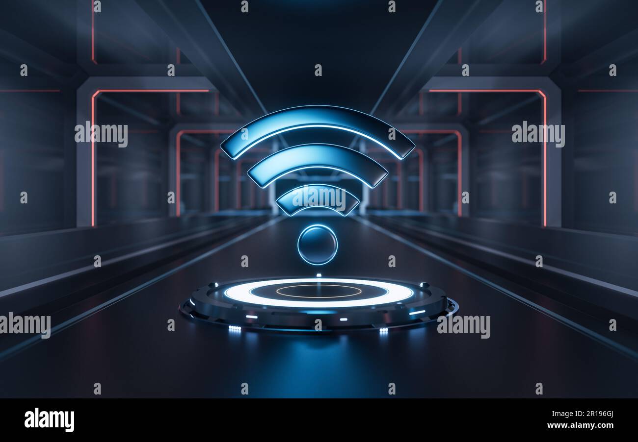 Wireless network with technology background, 3d rendering. Digital ...