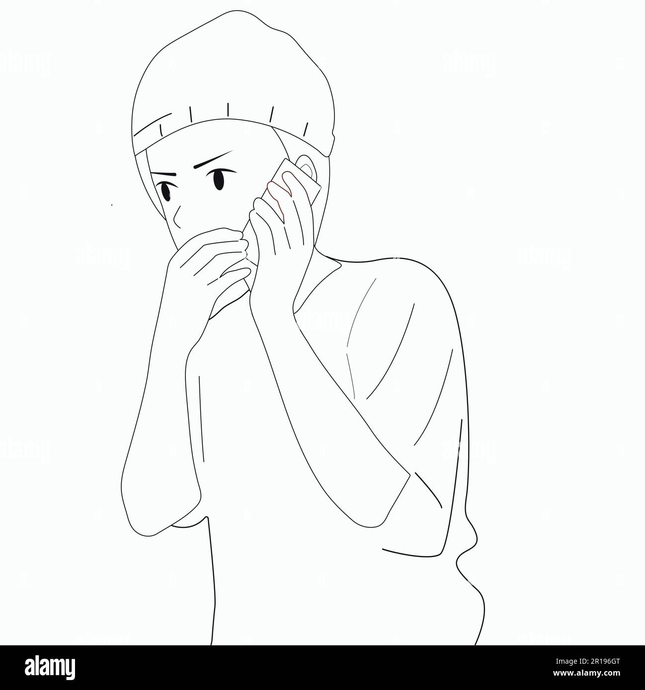 Black and white vector . The guy is talking on the phone. Surprise and ...