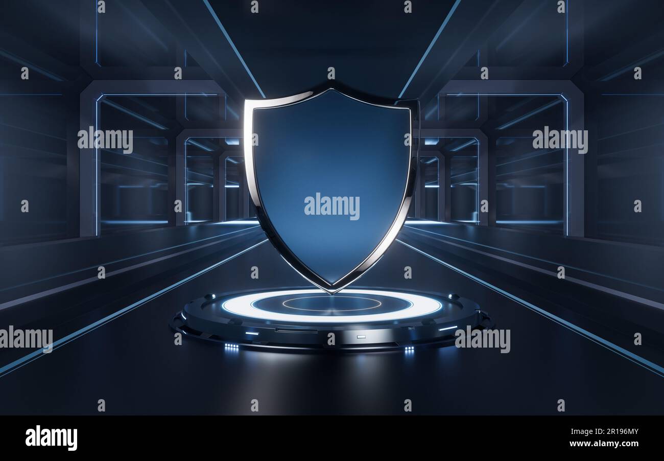 Glossy shield with technology background, 3d rendering. Digital drawing ...