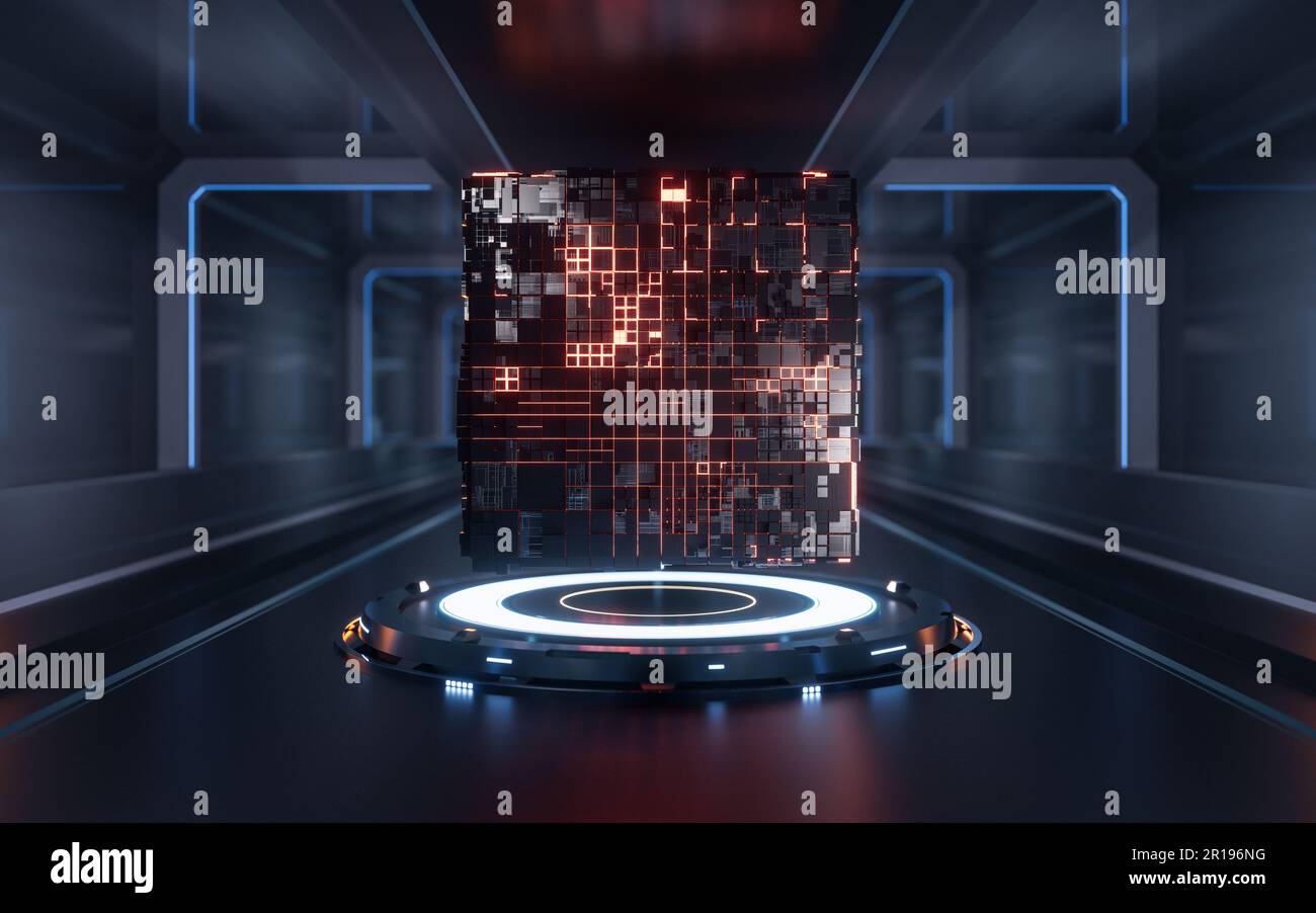 Circuit cube with technology background, 3d rendering. Digital drawing ...