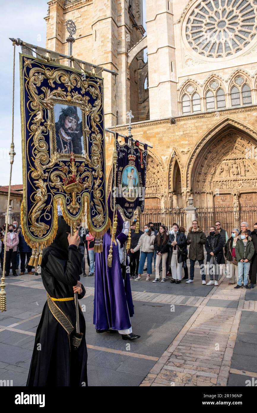 Processional Banners during Semana Santa in Leon, Spain Stock Photo - Alamy