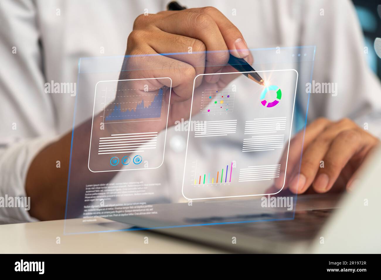 Business graph digital marketing analysis dashboard and charts big data management use laptop ...