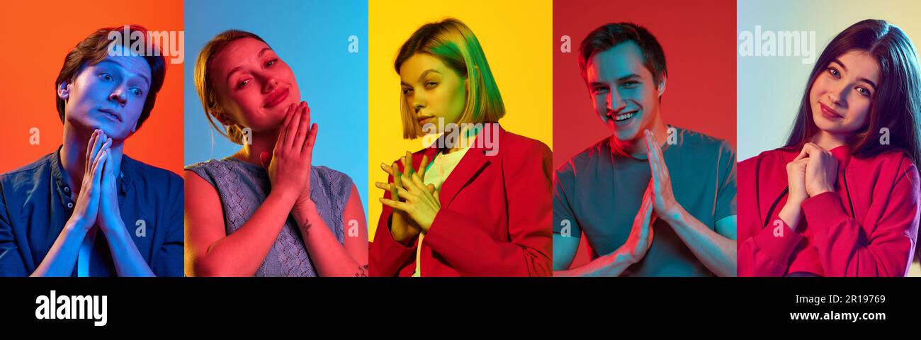 Composite image of cute, beautiful young people faces, male anf female ...