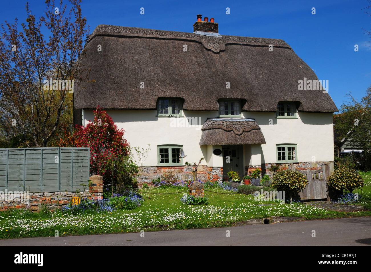 Thatched cottage in Tarrant Monkton village in Dorset, UK Stock Photo ...