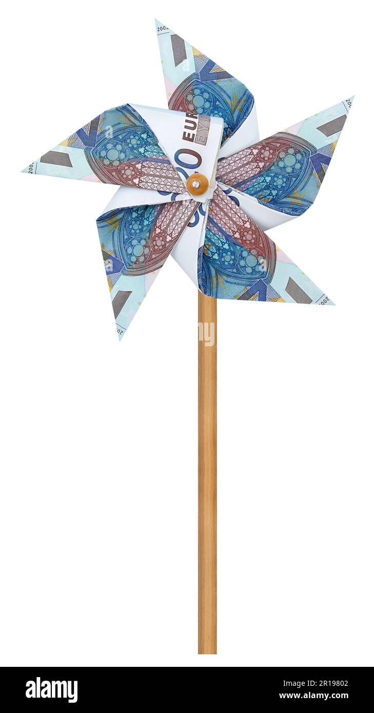 Wind wheel made of euro notes, wind energy, gift of money, transparent ...