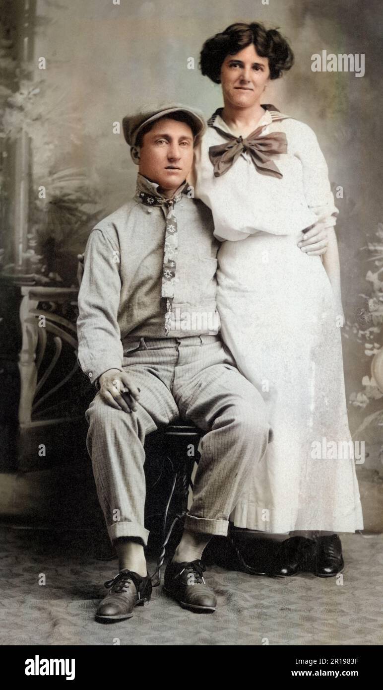 An archival photograph of a young man and his wife, circa 1910-1920 ...