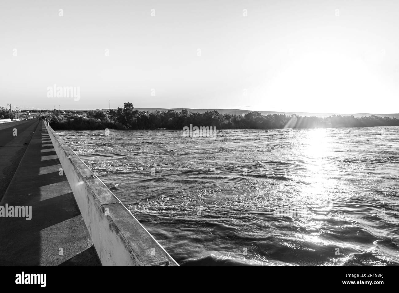 The Orange River in flood as seen from the road bridge at Prieska in ...