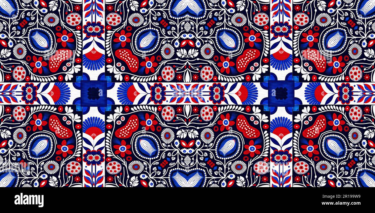 Folkart quilt traditional border. Patchwork red white blue trendy trim ...