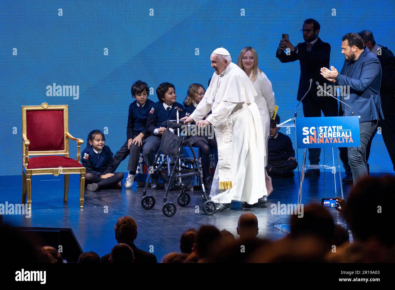 Rome, Italy. 12th May, 2023. Pope Francis arrives at Auditorium ...