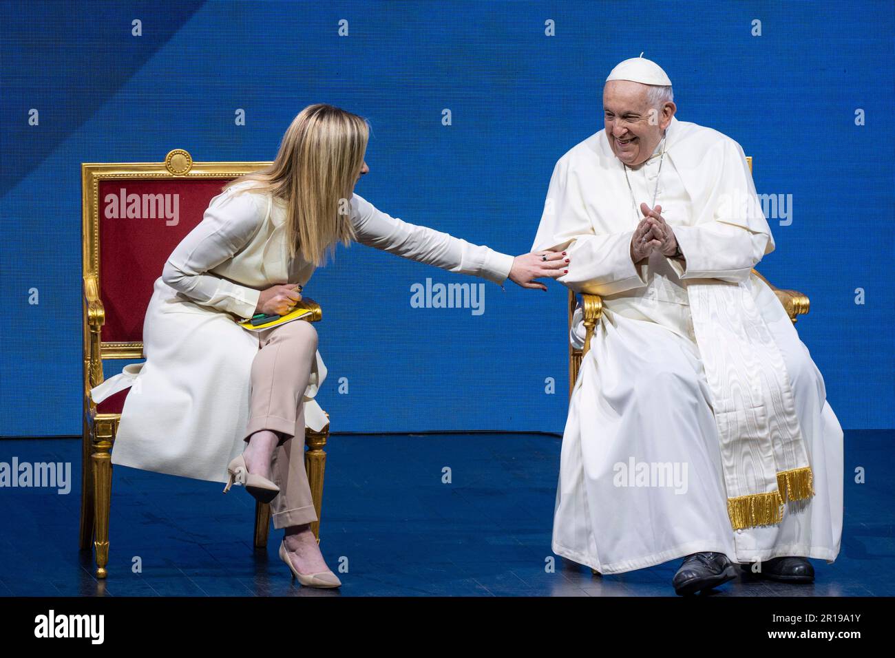 Rome, Italy. 12th May, 2023. Pope Francis and the Italian Premier ...