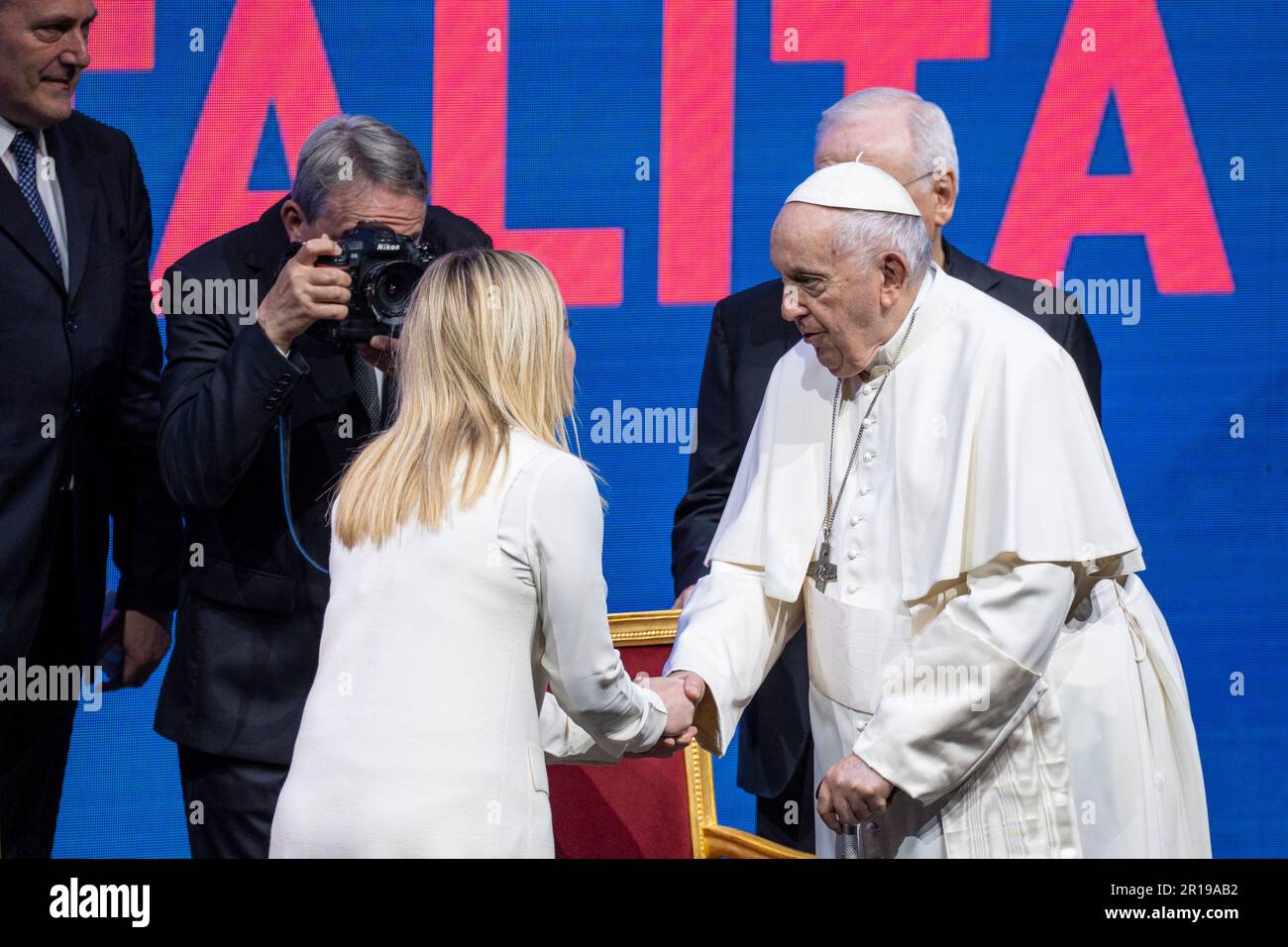 Rome, Italy. 12th May, 2023. Pope Francis and the Italian Premier ...