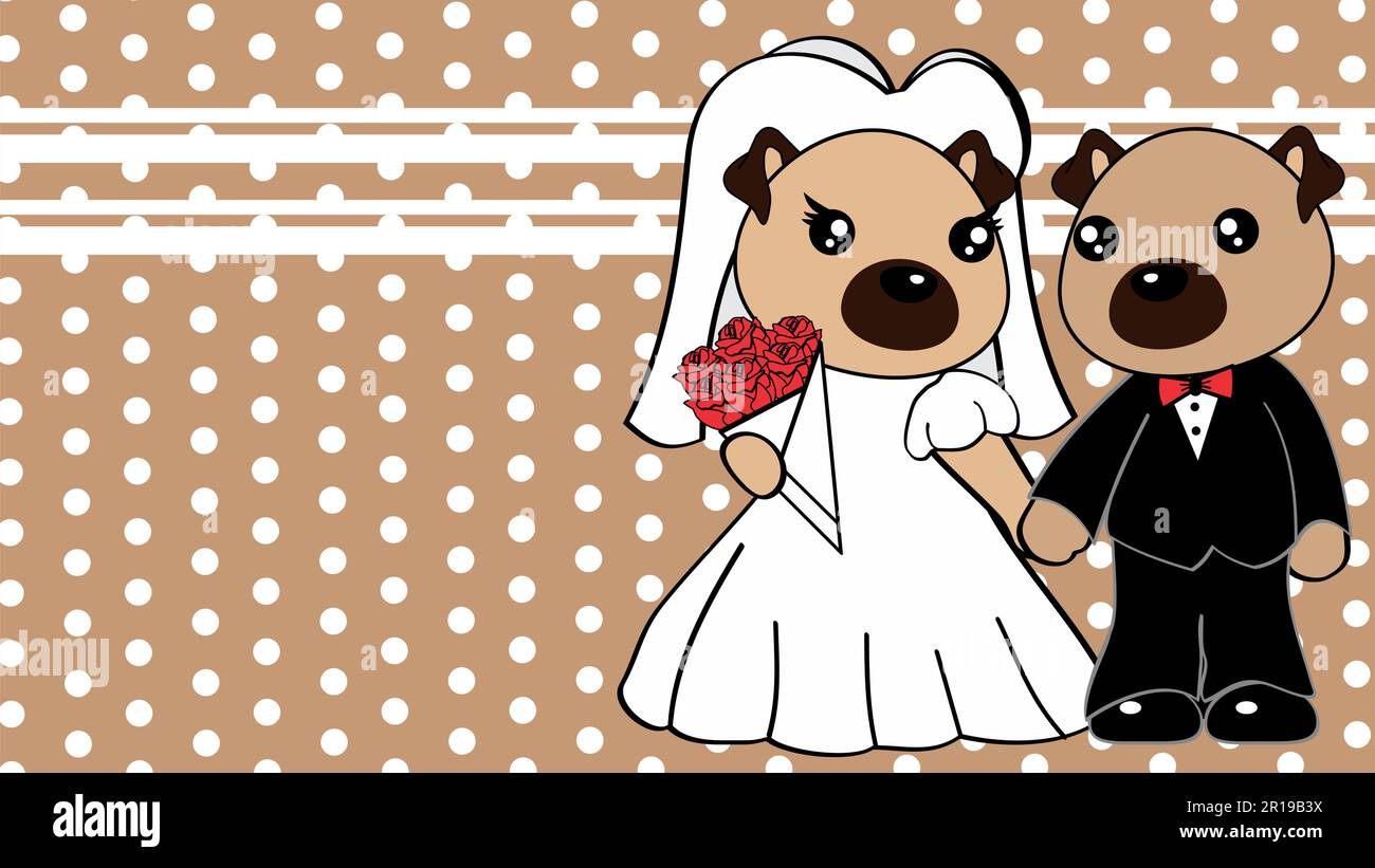 pug dog couple married cartoon background illustration in vector format ...