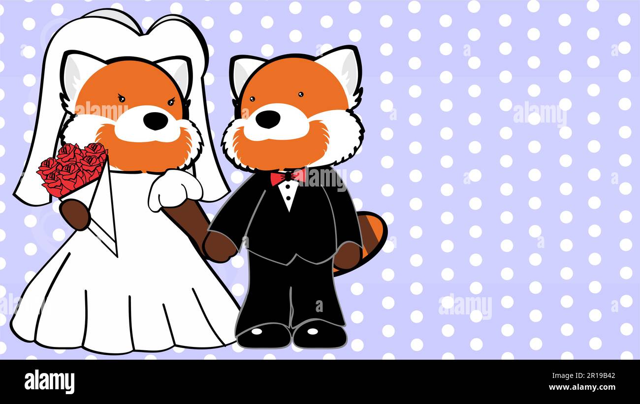 red panda couple married cartoon background illustration in vector ...