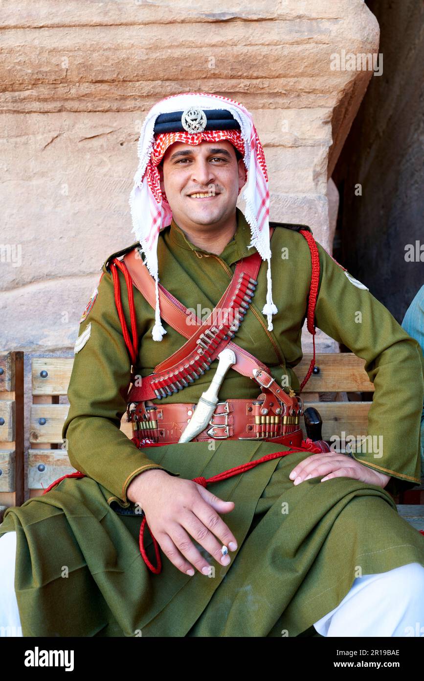 Jordan. Petra archaeological site. Portrait of a proud soldier Stock ...