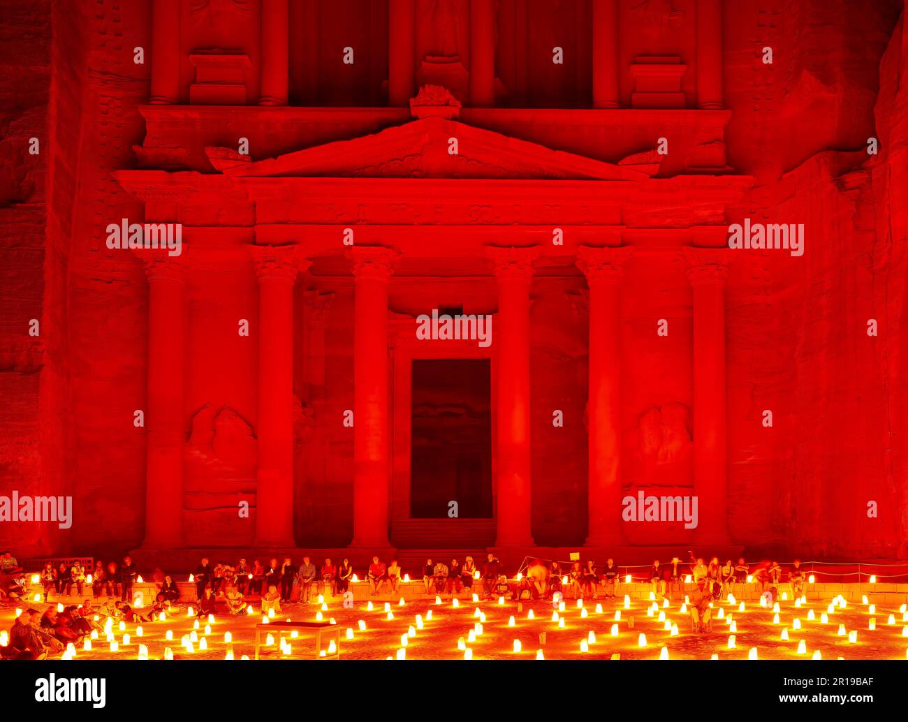 Jordan. Petra archaeological city. Al Khazneh (the Treasury) by night ...
