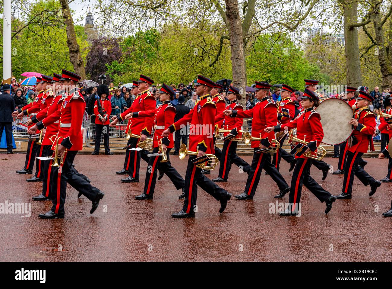 A British Army Military Band Marches Along The Mall As Part Of THe King ...