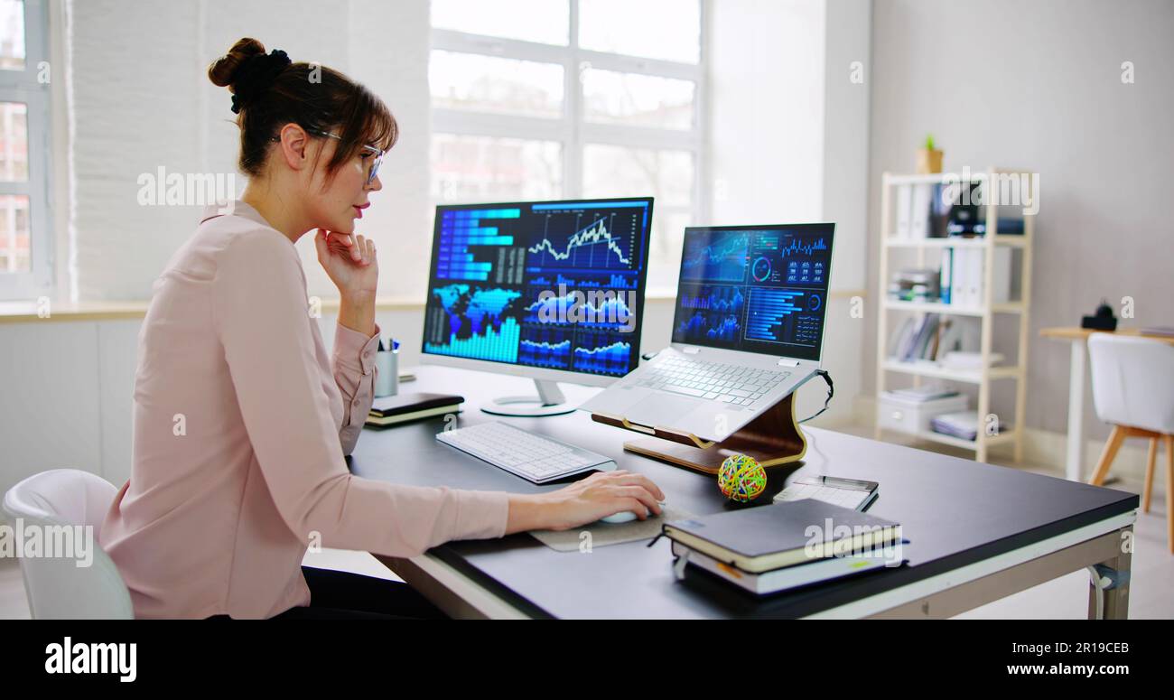 Financial Business Analytics Data Dashboard. Analyst Woman Stock Photo ...