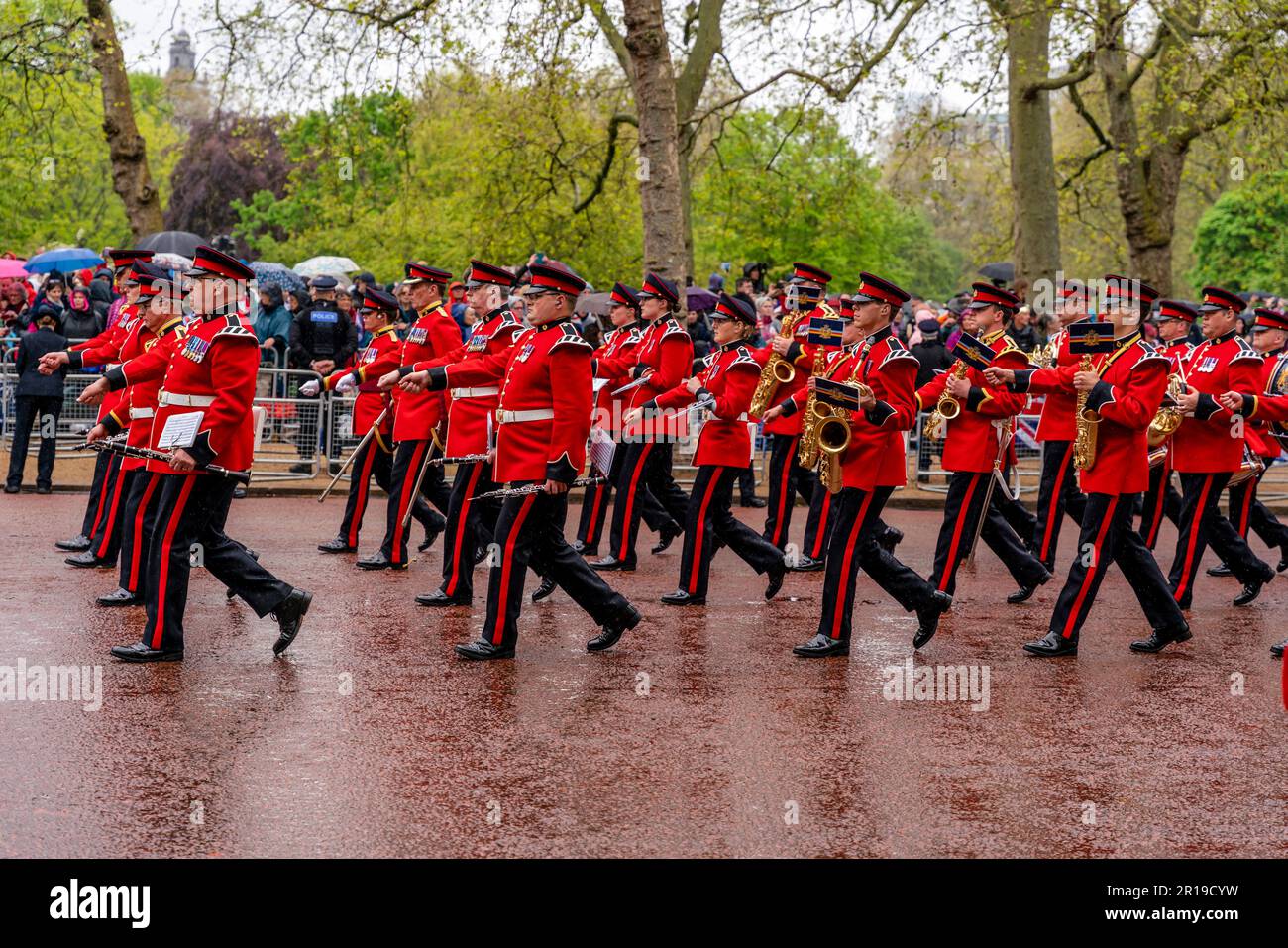A British Army Military Band Marches Along The Mall As Part of The King ...