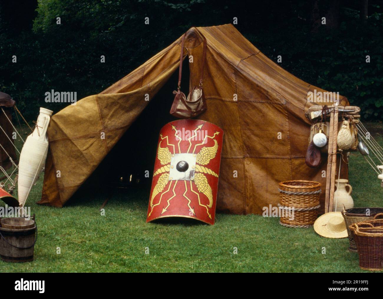 A goat-skin tent & other replica Roman military kit at a display by the ...