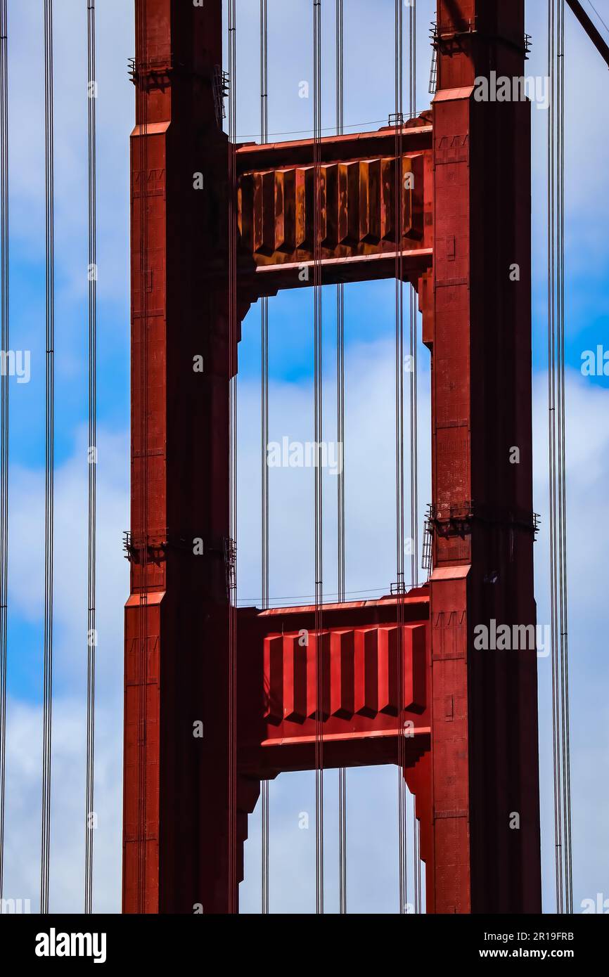 A detail of the steel structure of the Golden Gate Bridge in San ...