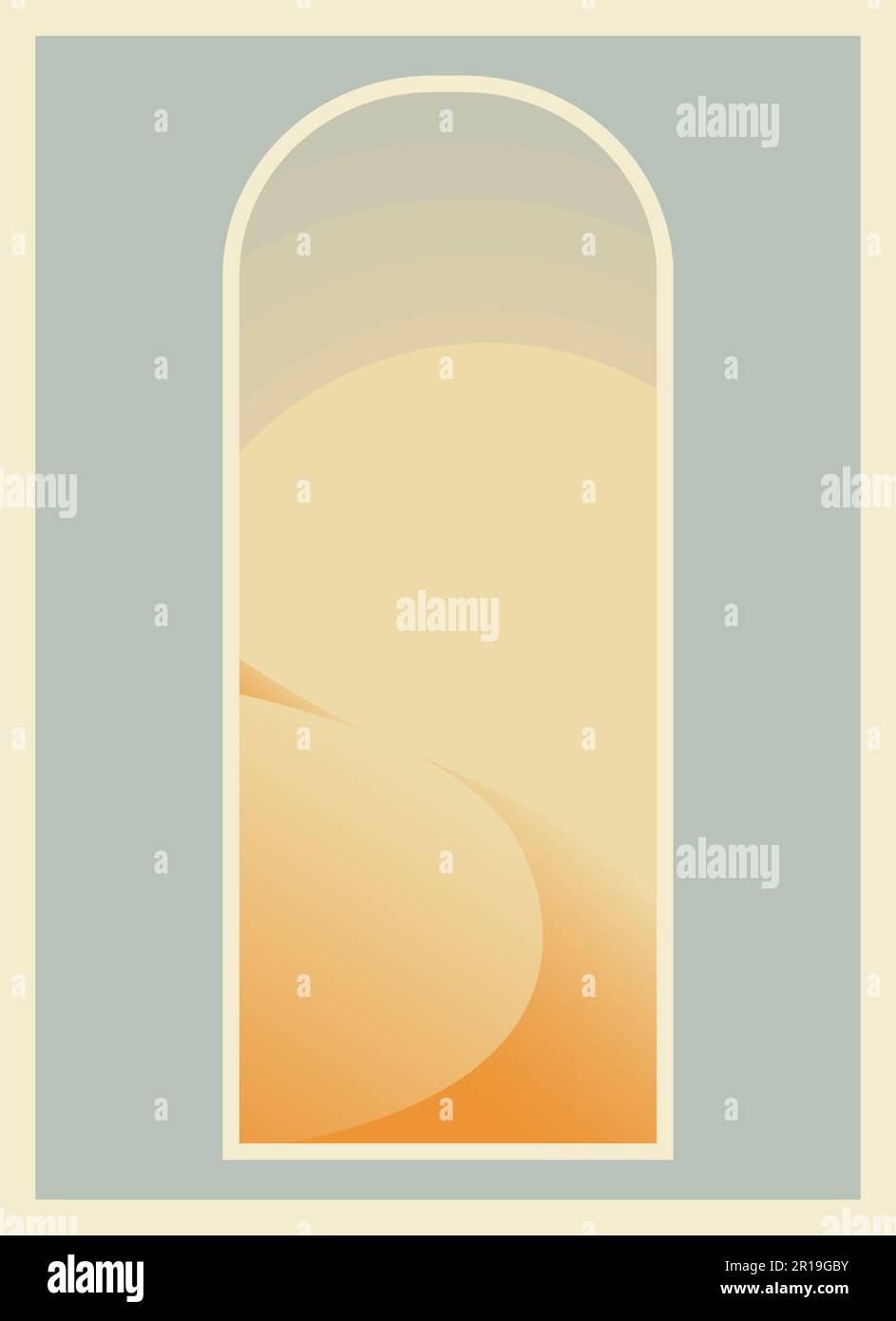 Desert landscape, dunes and sunrise view poster illustration. Earth ...