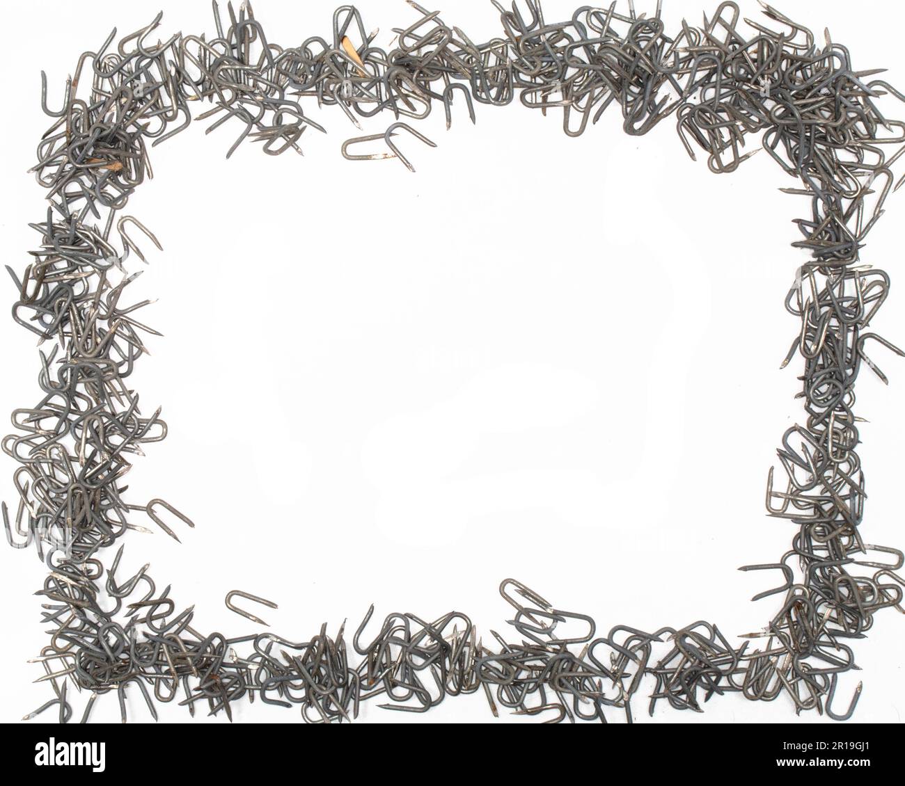 horizonal frame of heavy barbed wire staples materials for construction ...